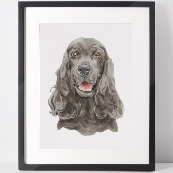 Art | Watercolor Cocker Spaniel Dog Portrait Wall Art Illustration ...
